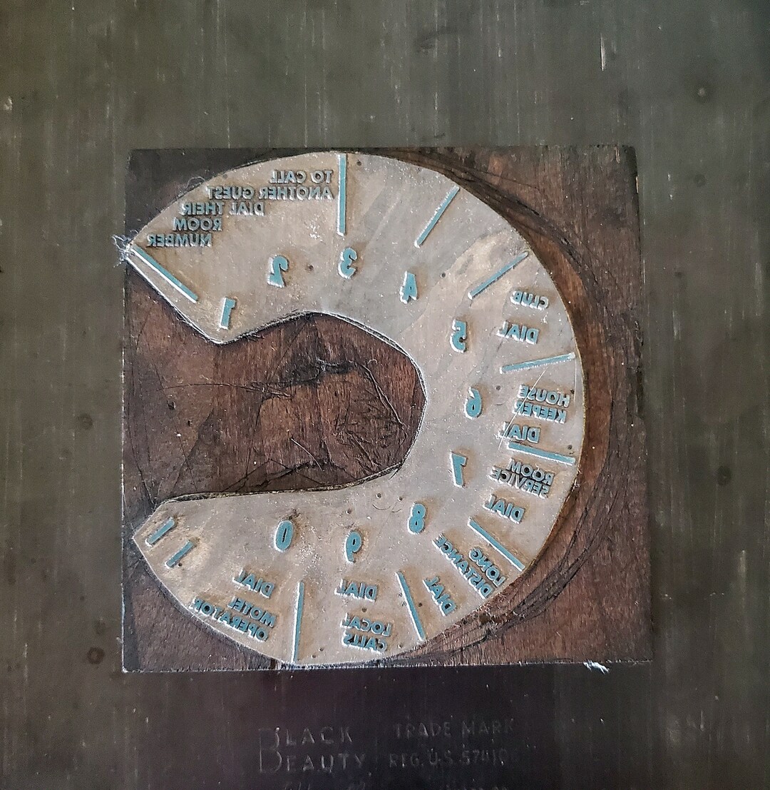 Vintage Letterpress Printing Block Stamp Wood Motel Phone Dial and ...