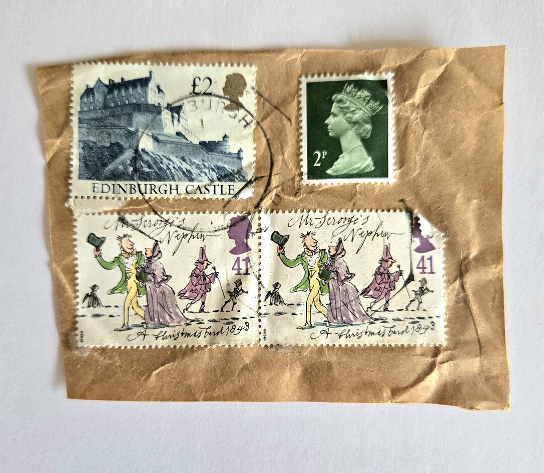 Vintage British Stamps: Edinburgh Castle, Queen Elizabeth II, Christmas ...