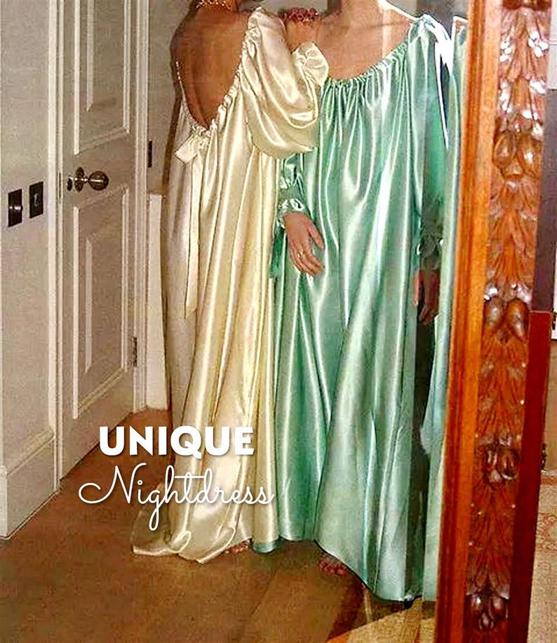 Romantic Vintage Silk Satin Nightgown, Open Back Slip Dress Customize ...