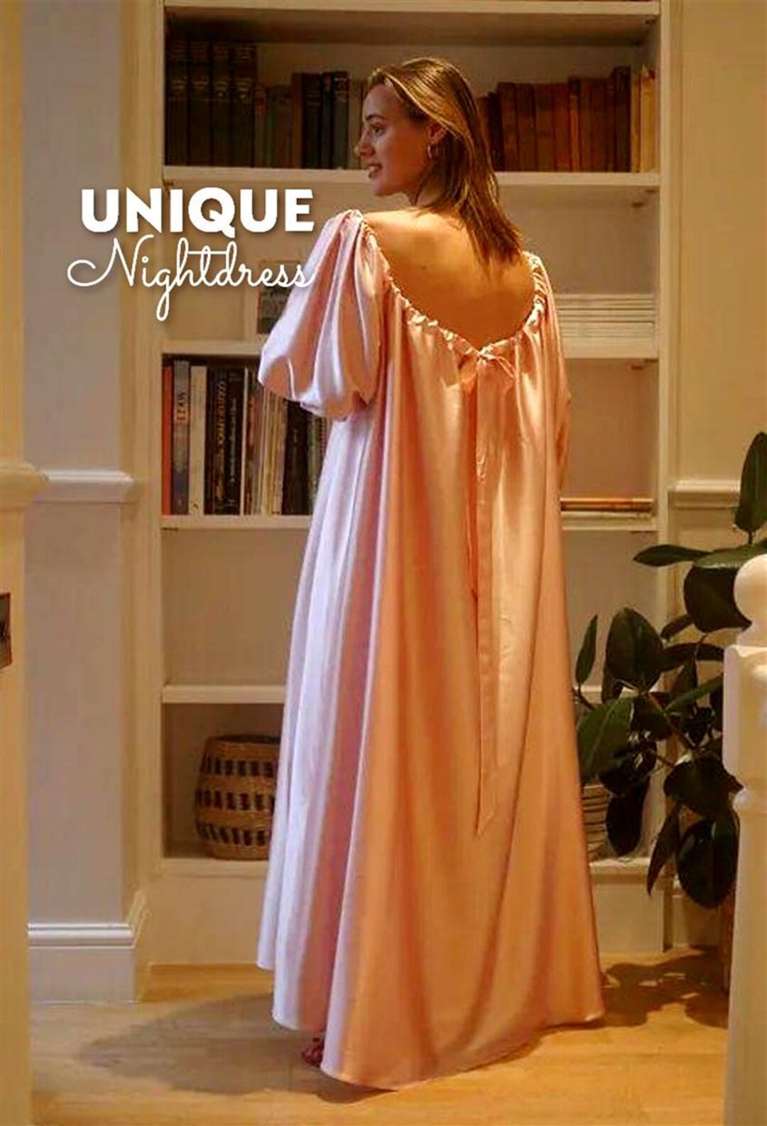 100% Authentic Silk Nightgown, Open Back Bridal Slip Dress, Handmade ...