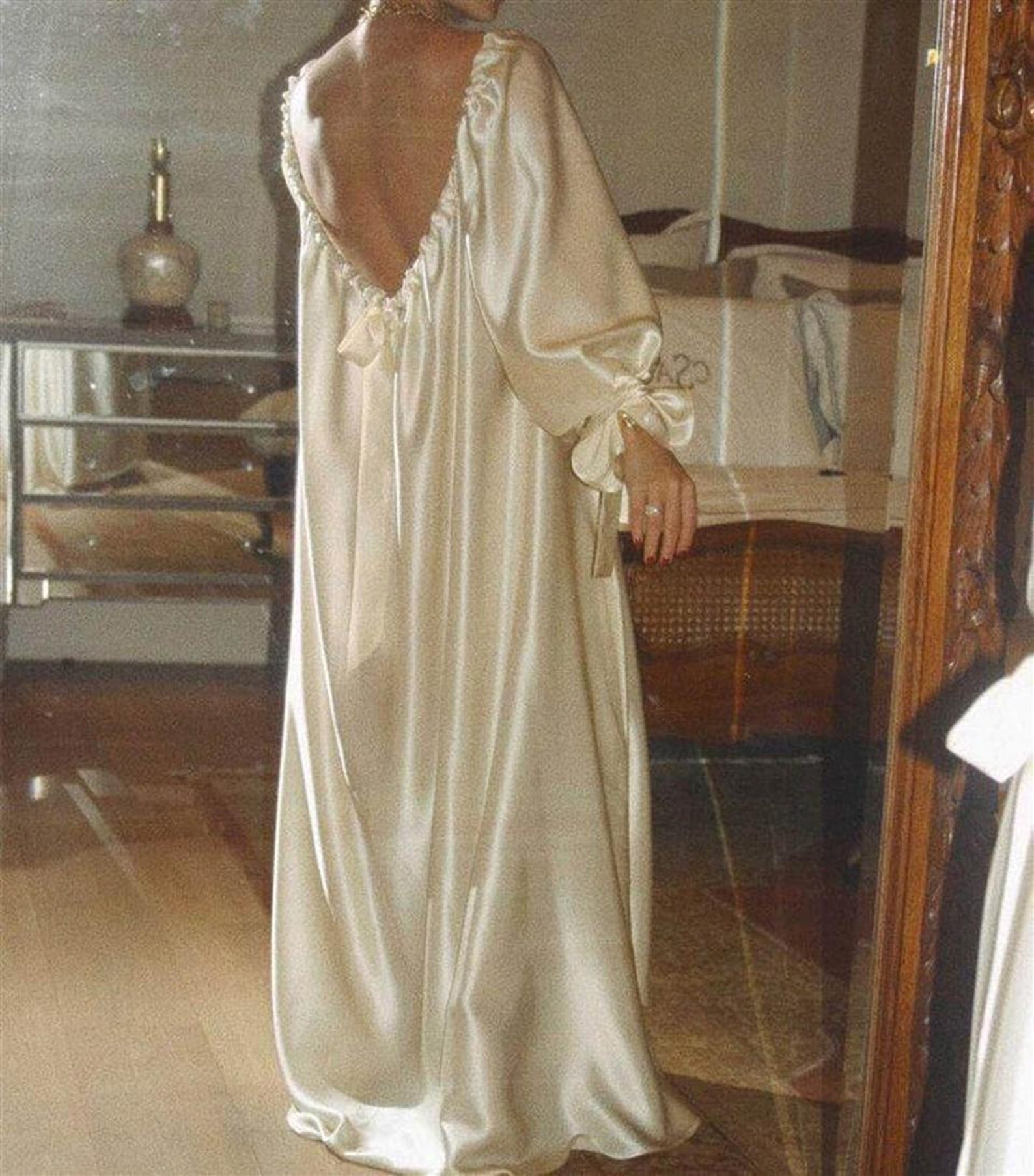 100% Authentic Silk Nightgown, Open Back Bridal Slip Dress, Handmade ...