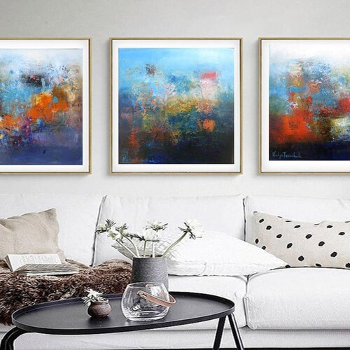 Square Print Set Living Room Wall Art Set of 3 Prints | Etsy