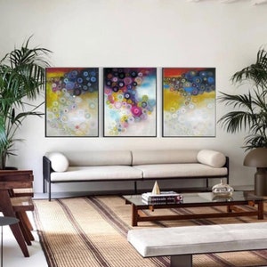 Abstract Triptych Three-piece Wall Art Prints, Cascading Orbits ...