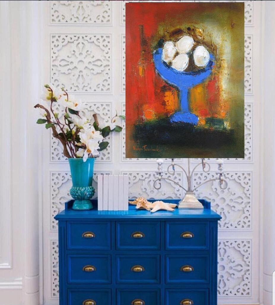 Abstract Still Life Art Canvas Fruits Print Colorful Kitchen | Etsy