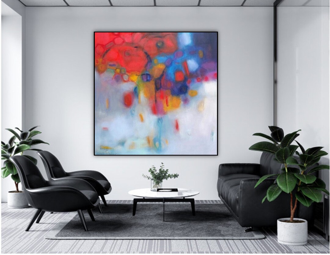 Abstract Wall Art Canvas Extra Large Colorful Painting Red Navy Blue ...