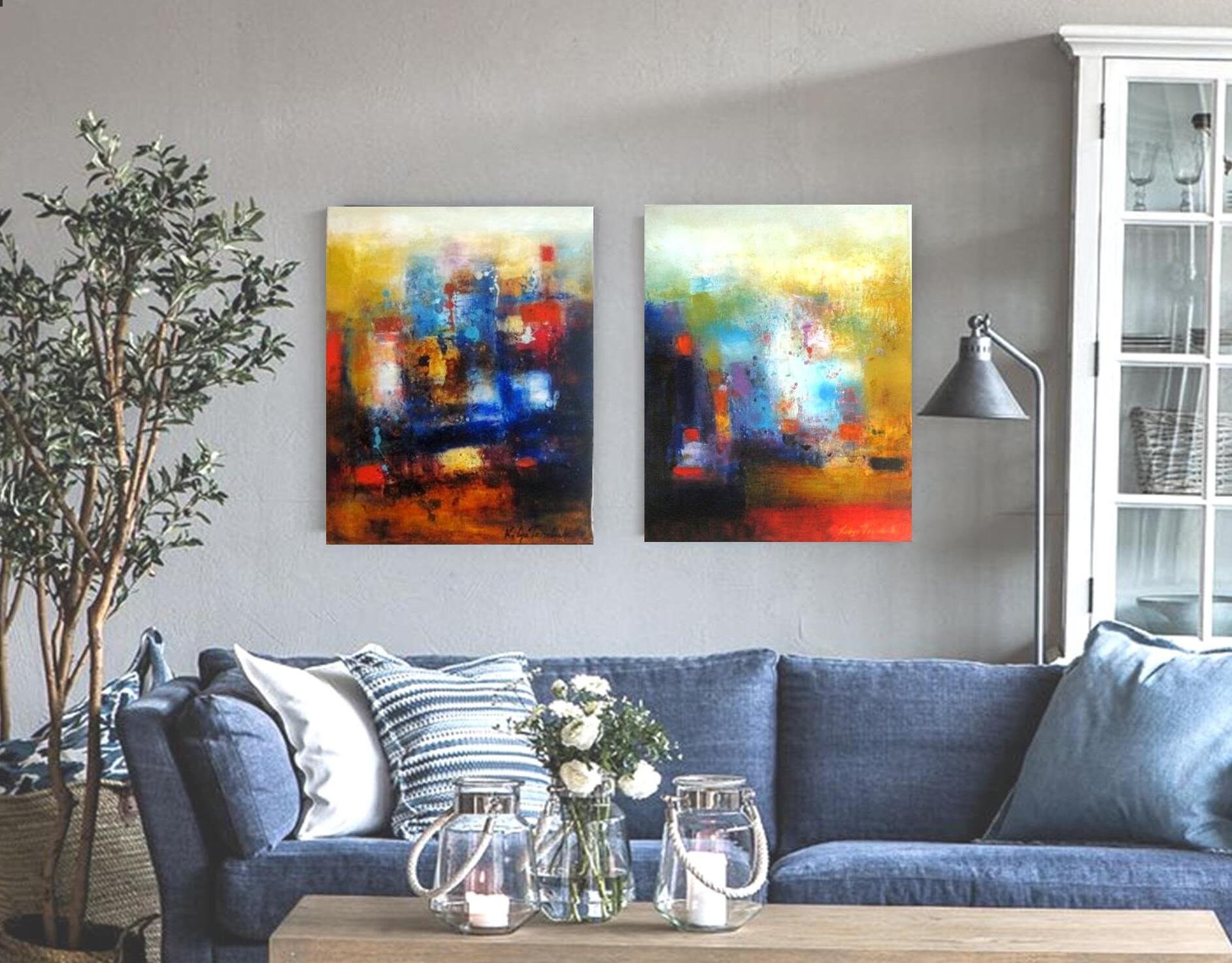 Abstract Wall Art Set of Two Prints 2 Piece Wall Art Large | Etsy