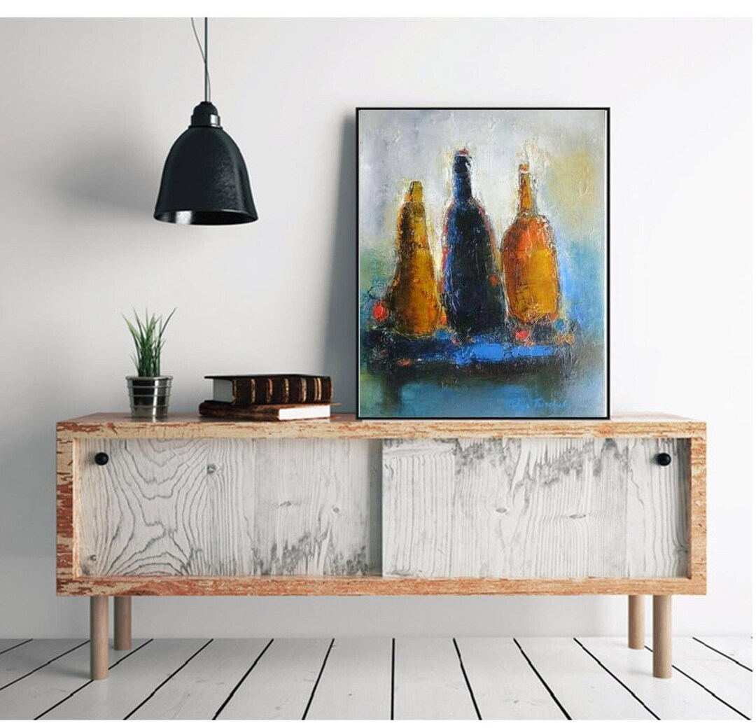 Modern Farmhouse Kitchen Wall Decor Rustic Bottles Still Life Wall Art ...