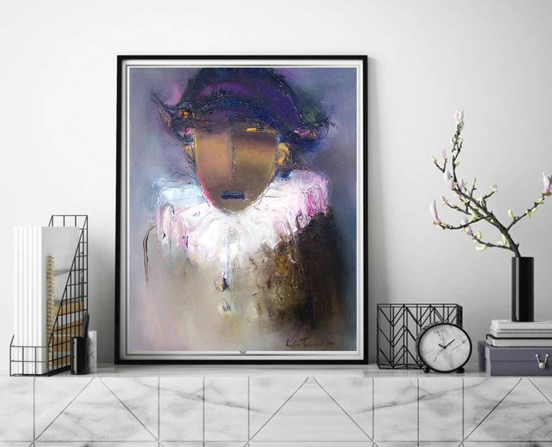 Jester portrait painting abstract figurative wall art print | Etsy