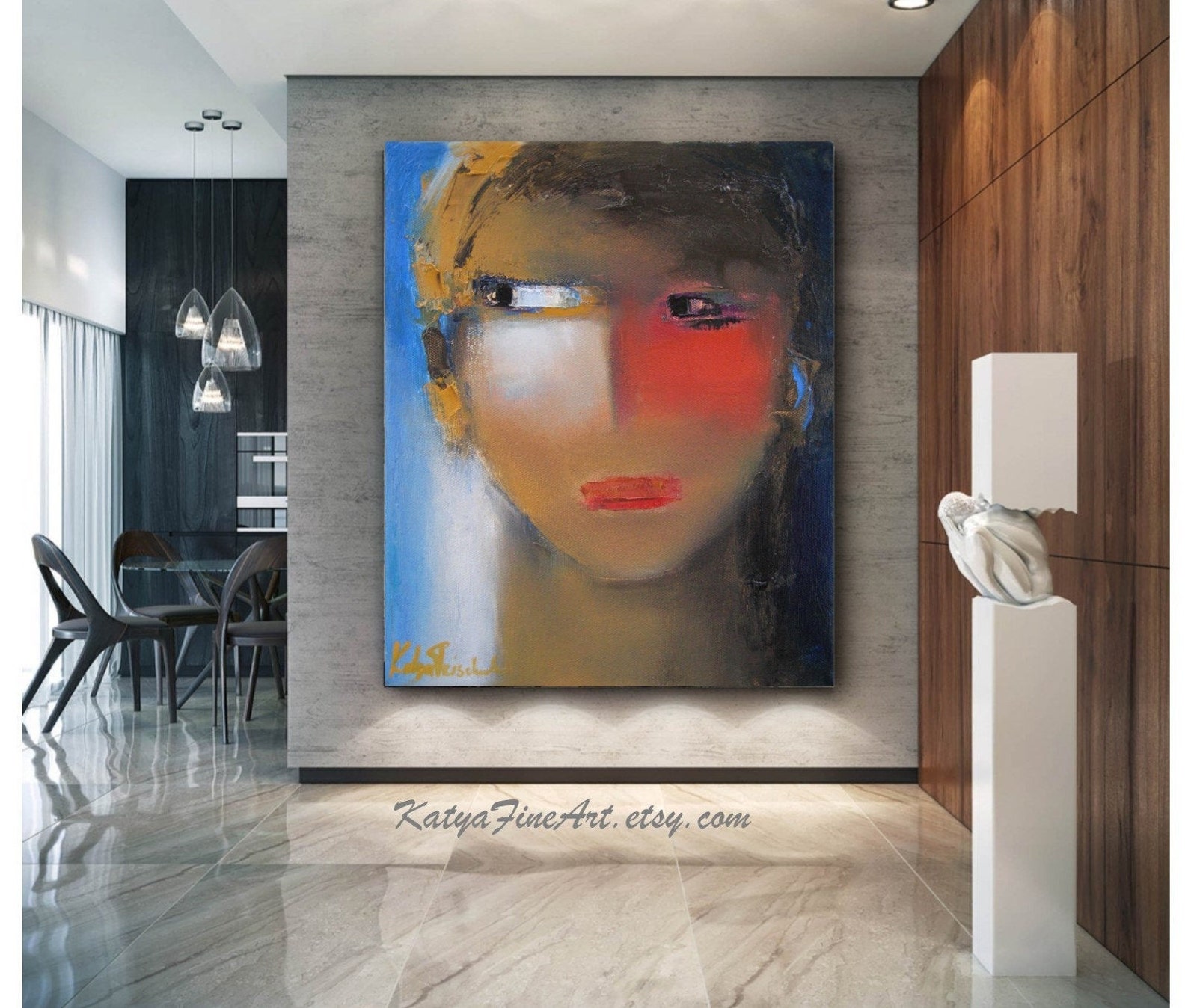 Abstract Portrait Men Painting Wall Art Canvas Print Figurative Artwork ...