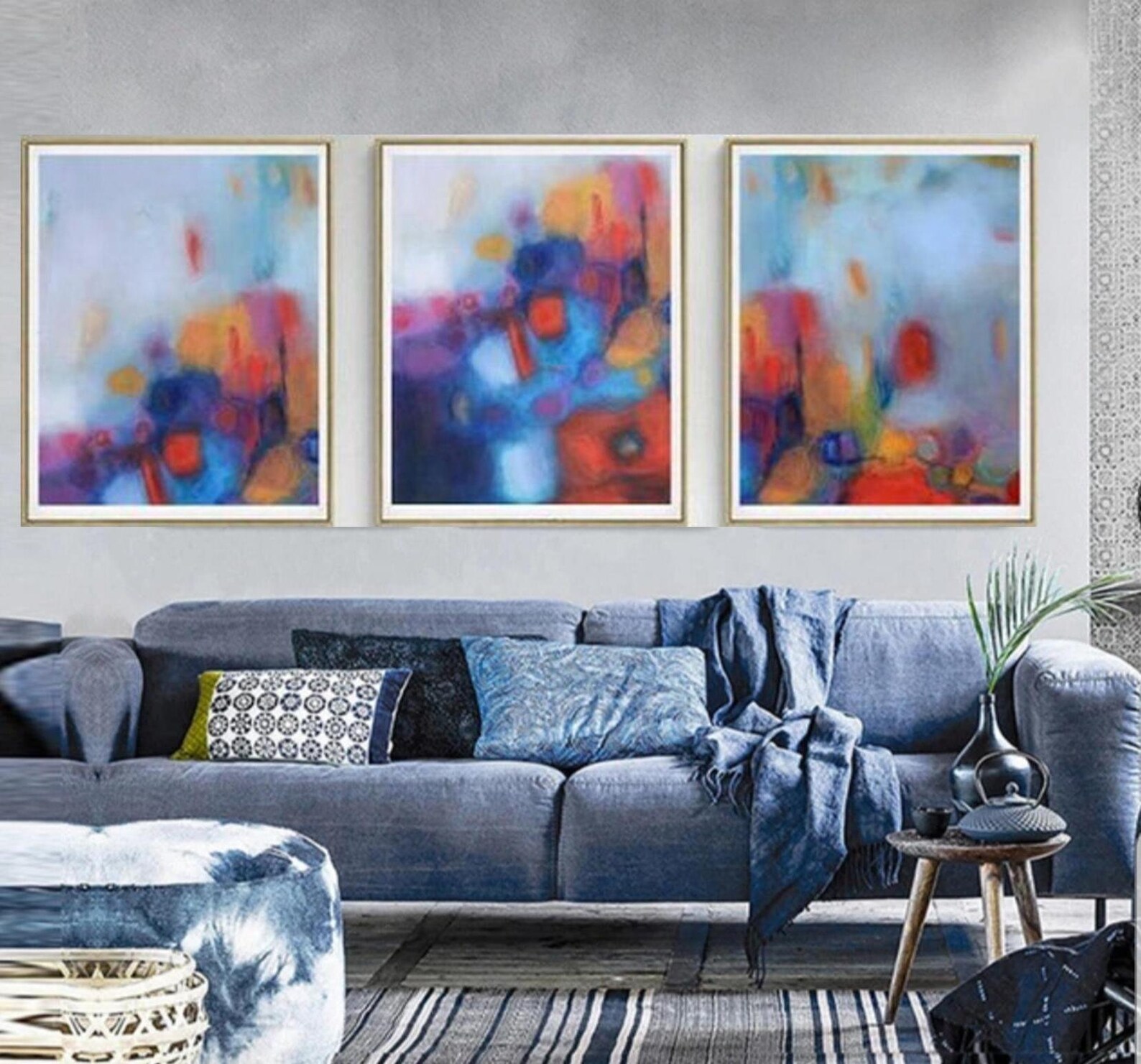 Three Piece Wall Art Abstract Canvas Print, Multi Panel Abstract Triptych Set, Set of 3 Three ...
