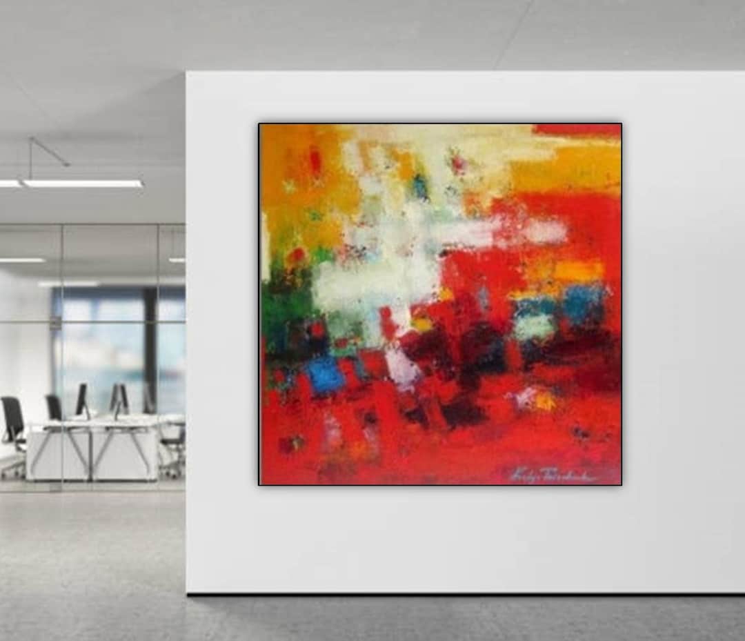 Red Abstract Wall Art Print, Red Abstract Painting Colorful Wall Art ...