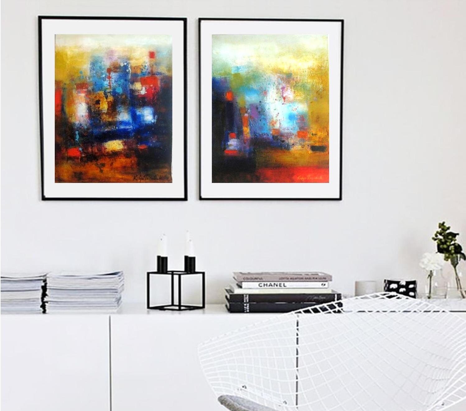 Abstract Wall Art Set of Two Prints 2 Piece Wall Art Large | Etsy