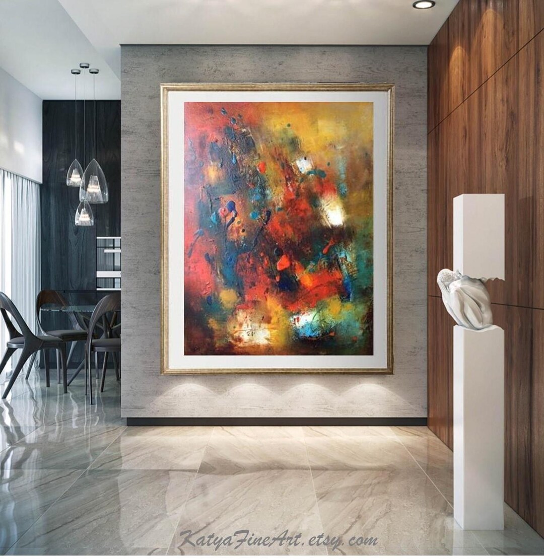 Abstract Canvas Print: Cosmic Magma - Red, Teal, Blue, Yellow - Etsy