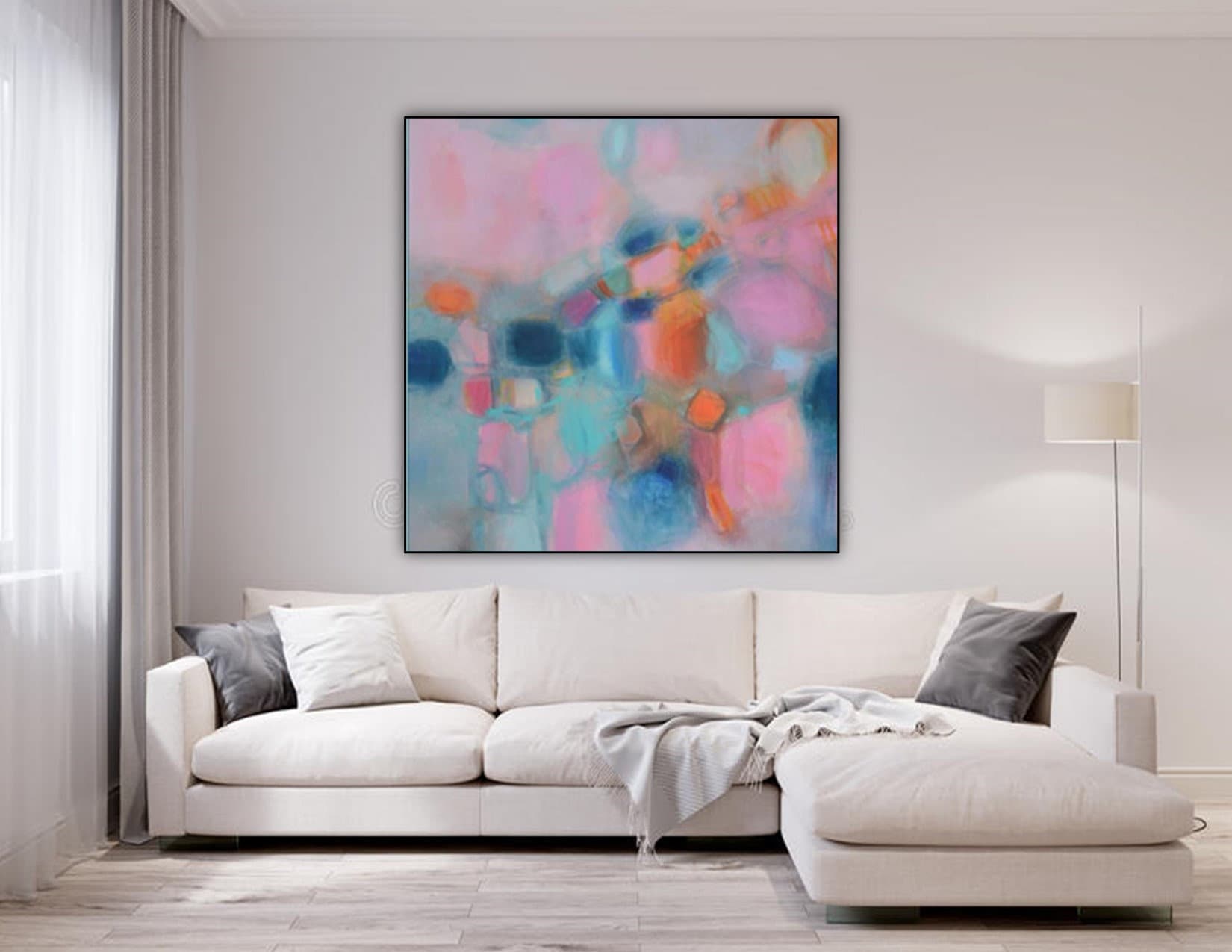 Extra Large Pastel Abstract Wall Art Canvas Oversized Print Teal Blue ...