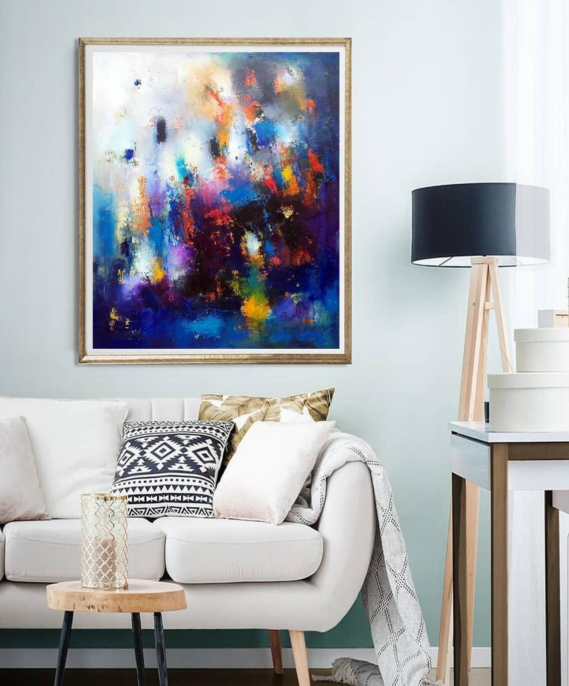 Abstract wall art print cobalt blue decor art canvas extra | Etsy