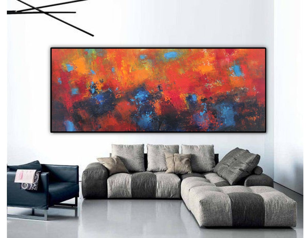 Red Abstract Wall Art Long Painting Prints Colorful and Bright Art Work ...