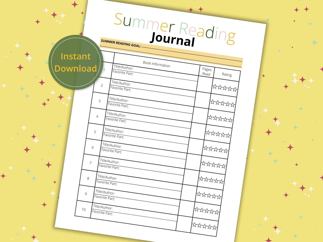 Summer Reading Journal | Book Chart for Kids | Book Review Journal ...
