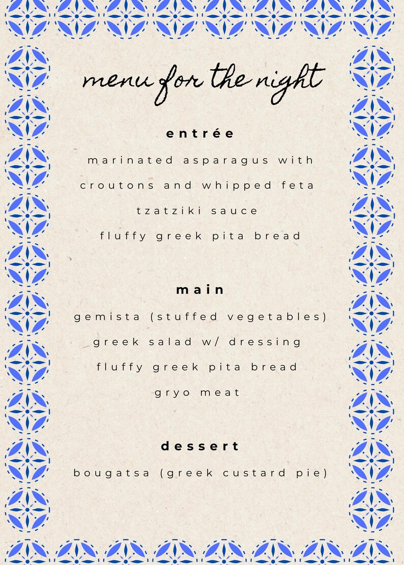 Greek Themed Dinner Birthday Party Invitations & Menu - Etsy