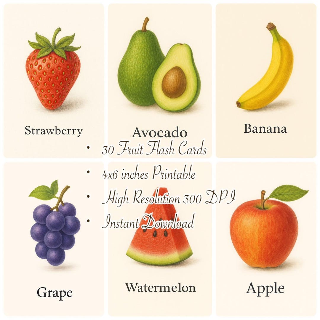 Fruit Flash Cards for Kids - 30 Printable 4x6” Cards, Educational Fruit ...