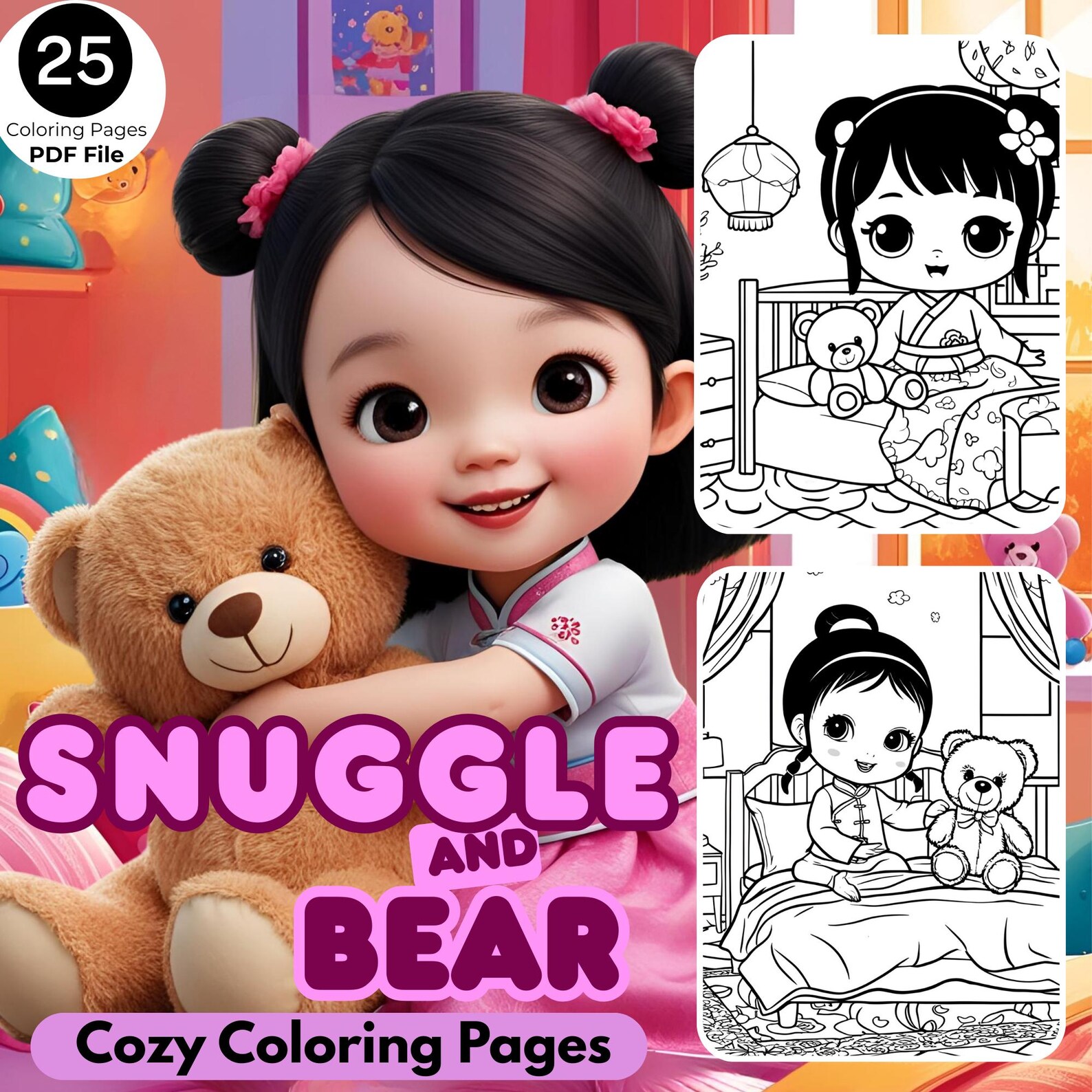 Snuggle and Bear Cozy Coloring Page | Summer Printables for Kids ...
