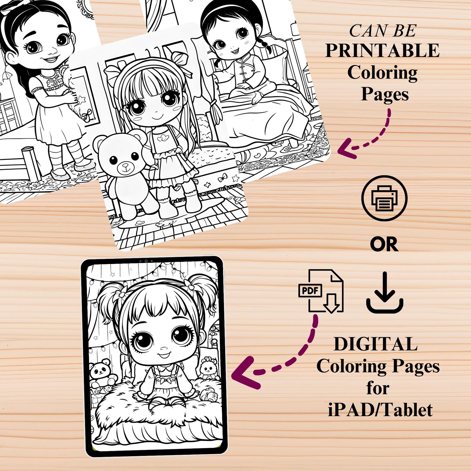 Snuggle and Bear Cozy Coloring Pages – Printable Digital Download for ...