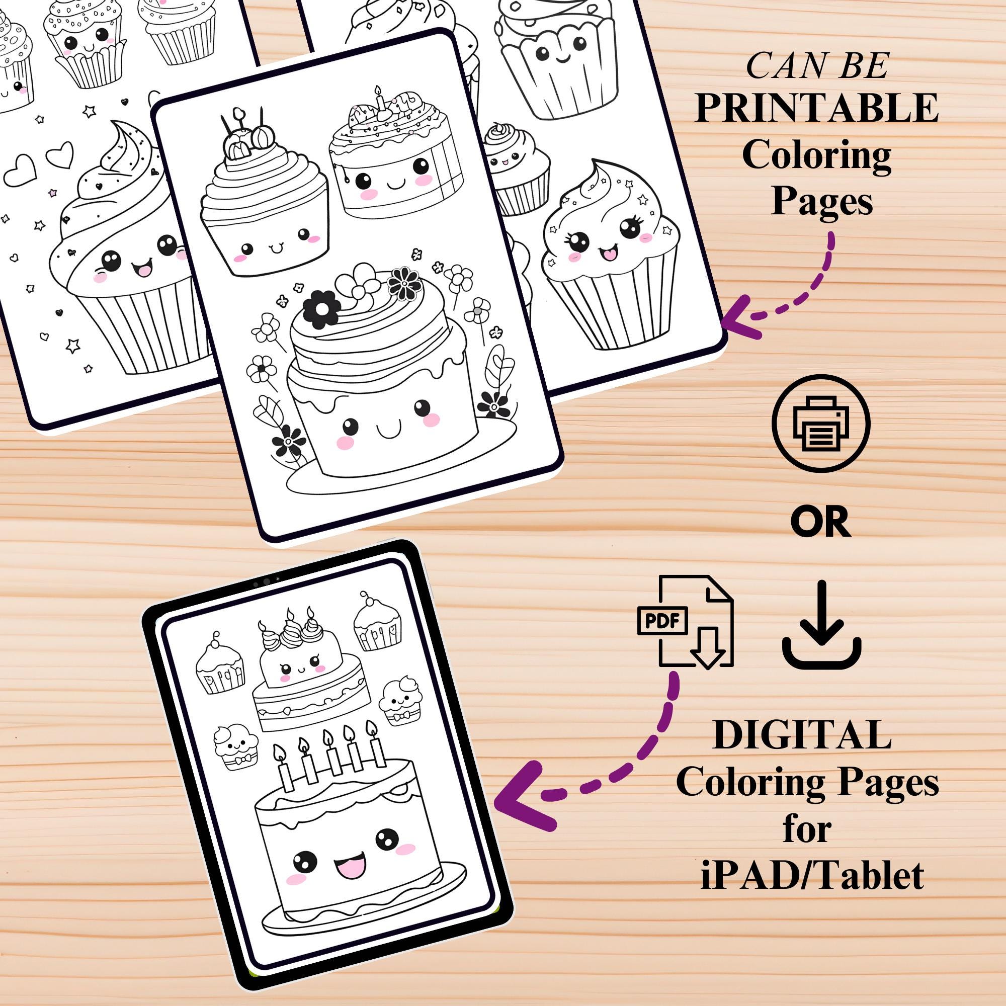 Kawaii Pastry Coloring Pages | Printable Cute Dessert Art for Kids ...