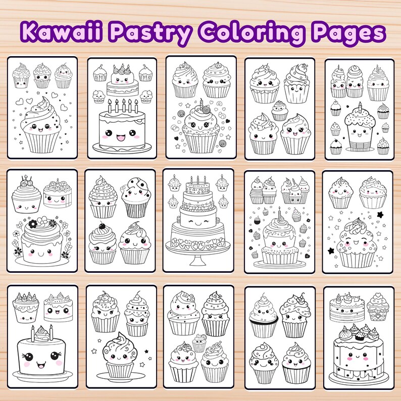 Kawaii Pastry Coloring Pages | Printable Cute Dessert Art for Kids ...