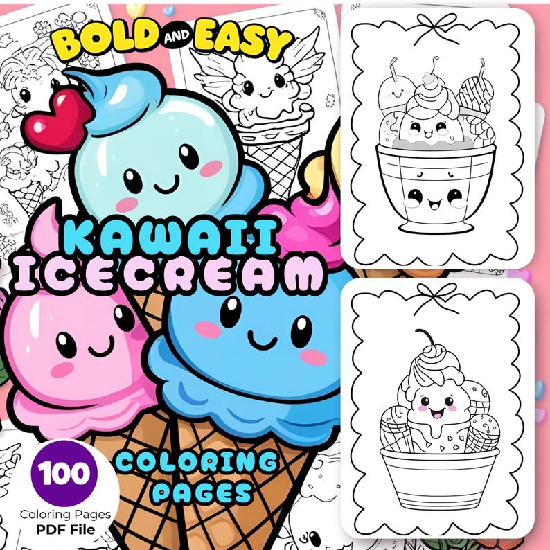 Kawaii Ice Cream Coloring Pages | Cute Printable Dessert Coloring Pages ...