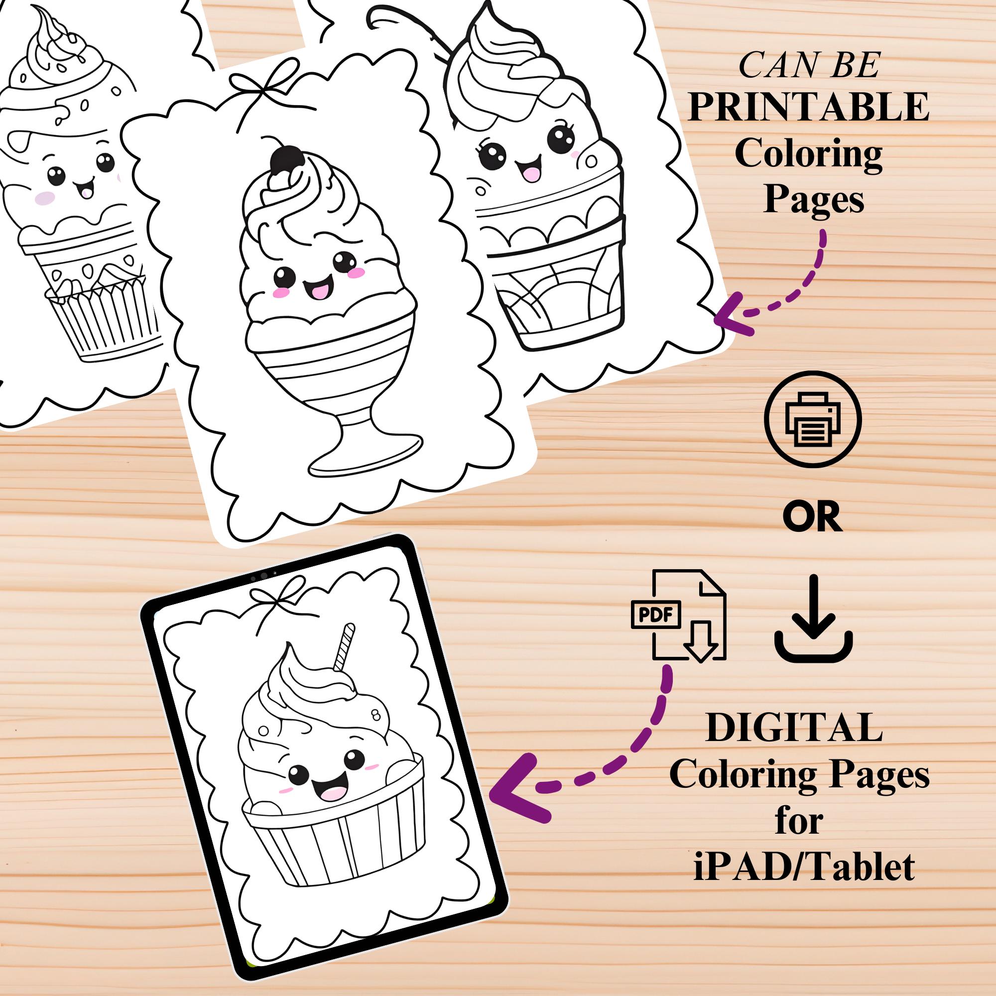 Kawaii Ice Cream Coloring Pages | Cute Printable Dessert Coloring Pages ...