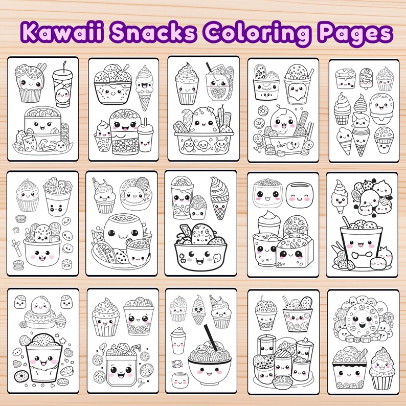Kawaii Snacks Coloring Pages | Printable Fun Snack Art for Kids and ...