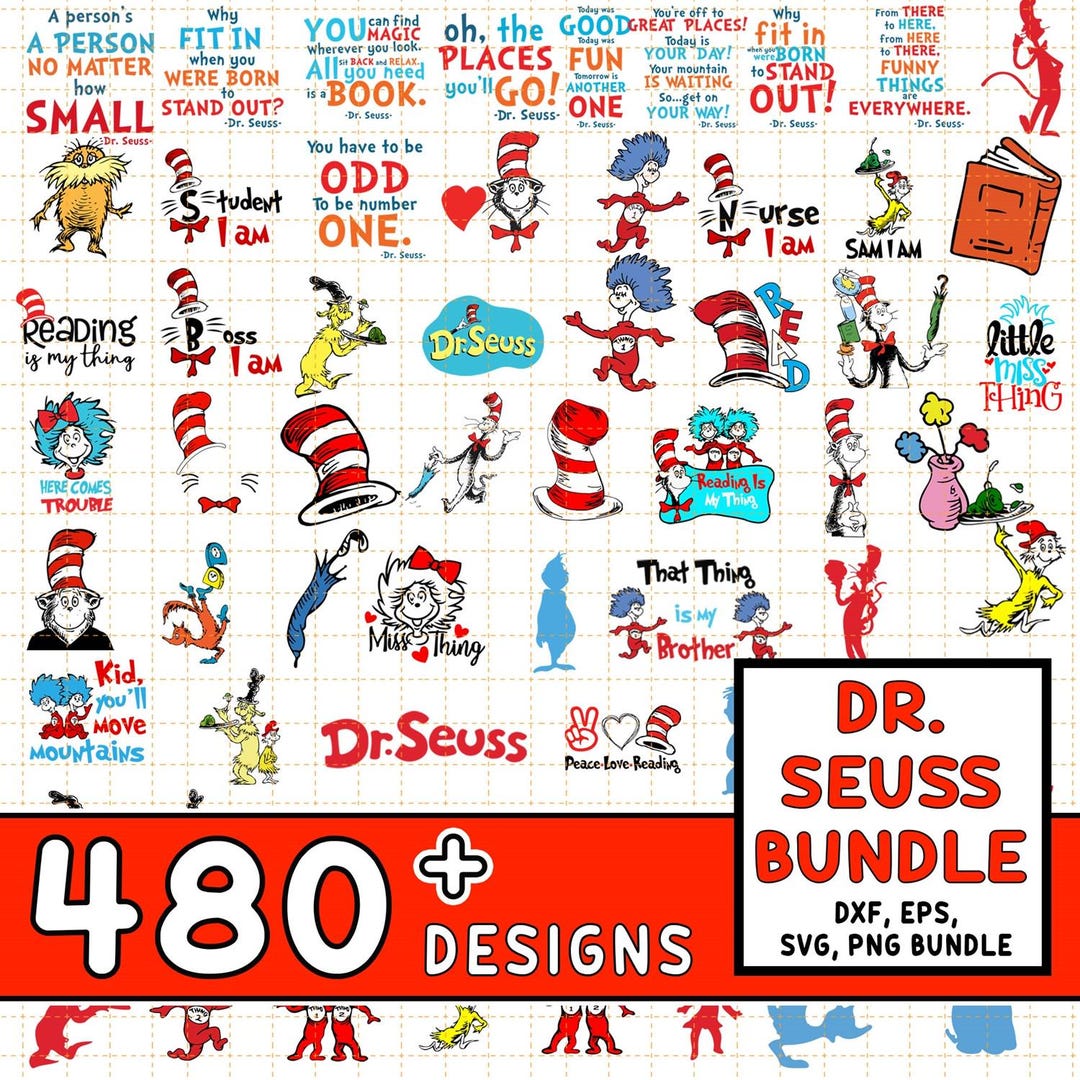 Dr. Seuss 480+ Png Svg Bundle, Dr. Seuss Day Svg PNG Bundle, Read ...