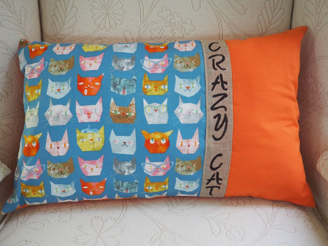 Crazy Cat Pillow Handmade Pillow Cat Rescue Cat Lover - Etsy