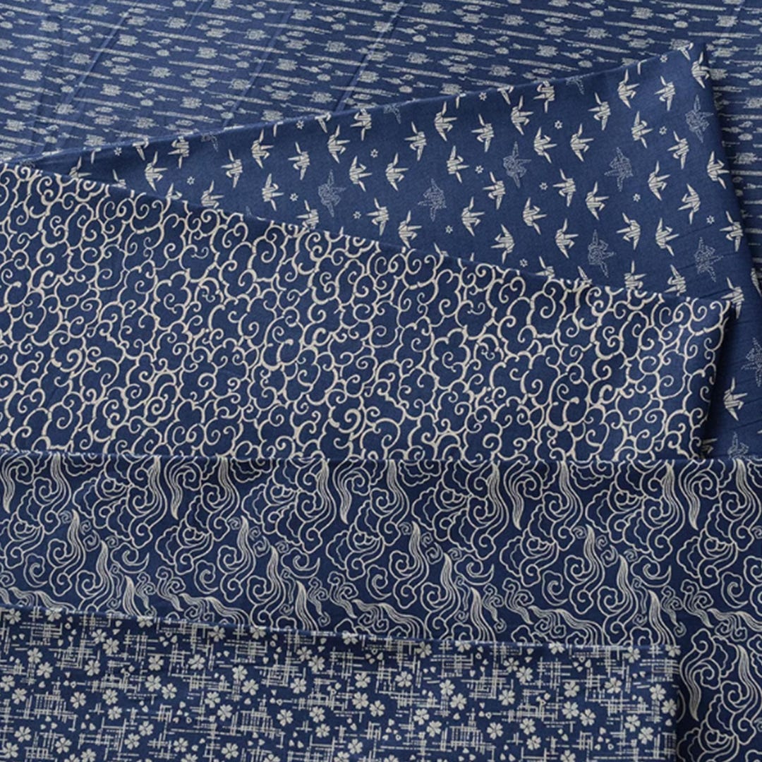 Japanese Fabric- Cotton Fabric- Sewing Fabric- Vintage Fabric- Navy ...