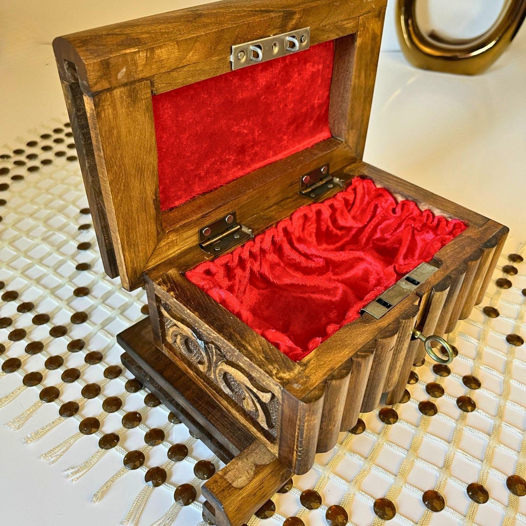 Handcrafted Wooden Puzzle Box With Secret Compartments – Antique Style ...