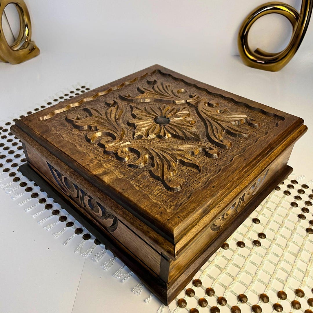 Handmade Wooden Lock Box – Vintage Jewelry & Keepsake Chest With Key ...