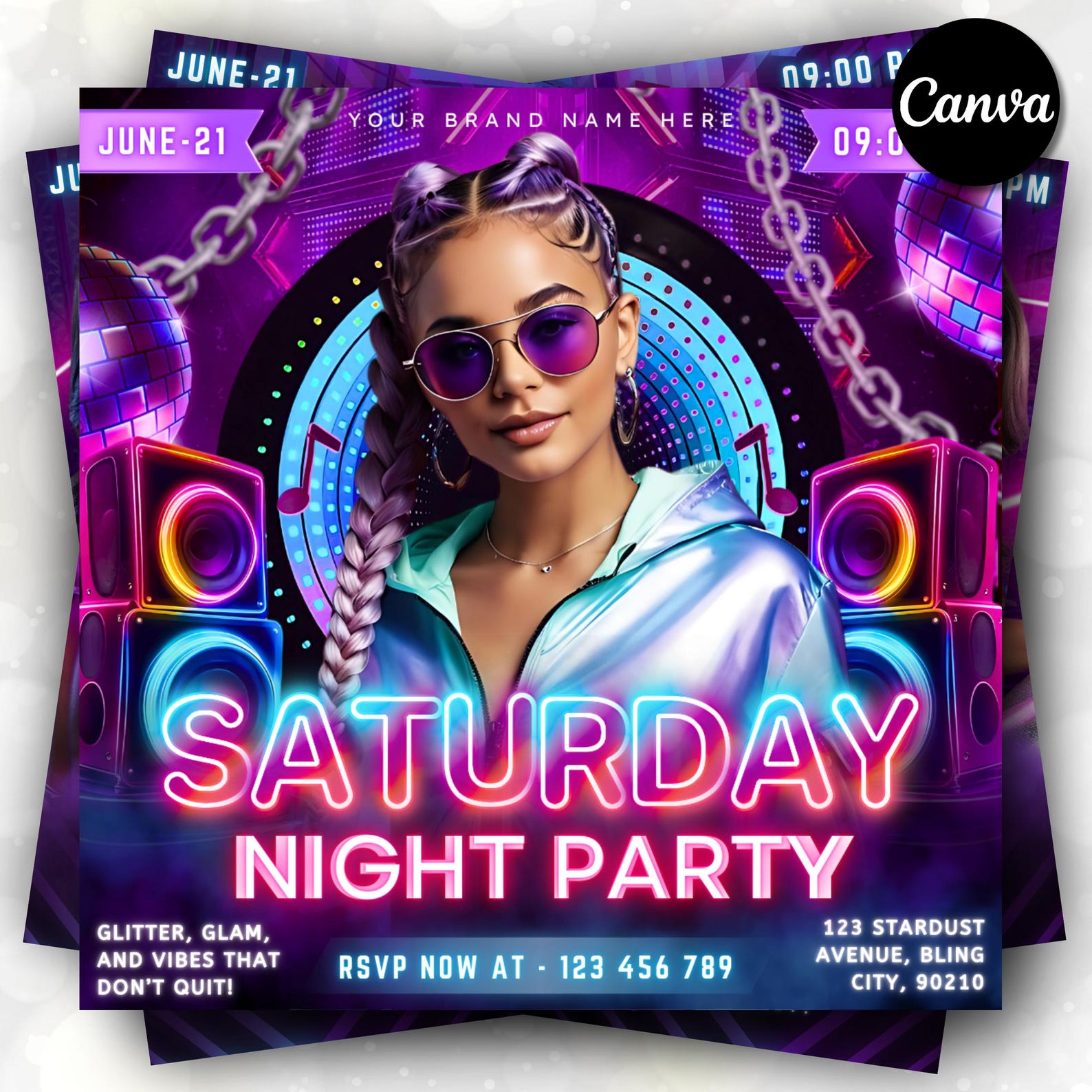 Saturday Night Club Flyer: Editable Canva Party Template - Etsy