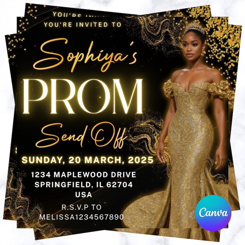 Gold Black Prom Send off Flyer Template, Luxury Event Invitation ...