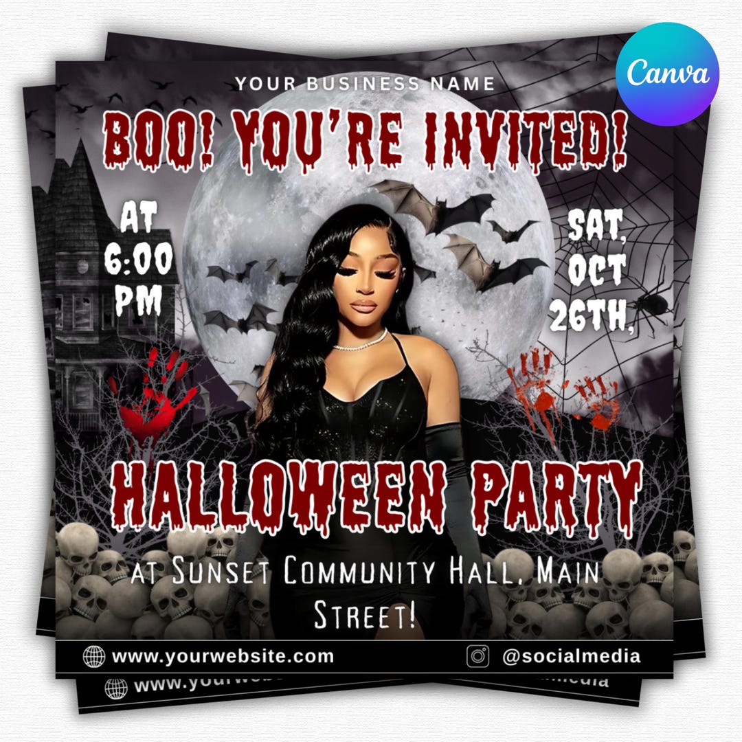 Spooky Halloween Party Flyer Template: Editable Canva Invitation ...