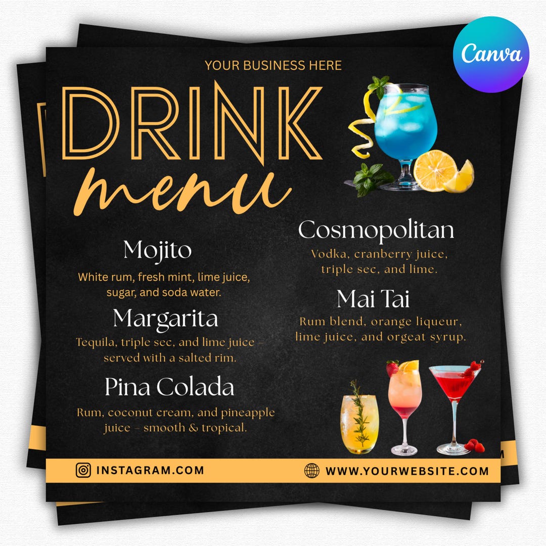 Bar Drink Specials Flyer Template: Happy Hour Social Media Ad (canva ...