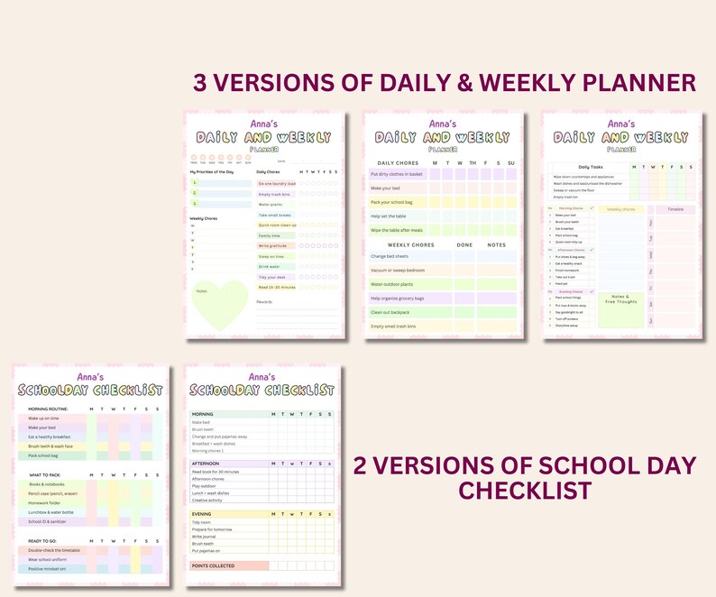Editable Kids Chore Chart Bundle: Responsibility Checklist, Reward ...