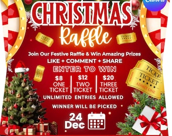 Christmas Raffle Flyer Template, Festive Holiday Giveaway (DIY Canva ...