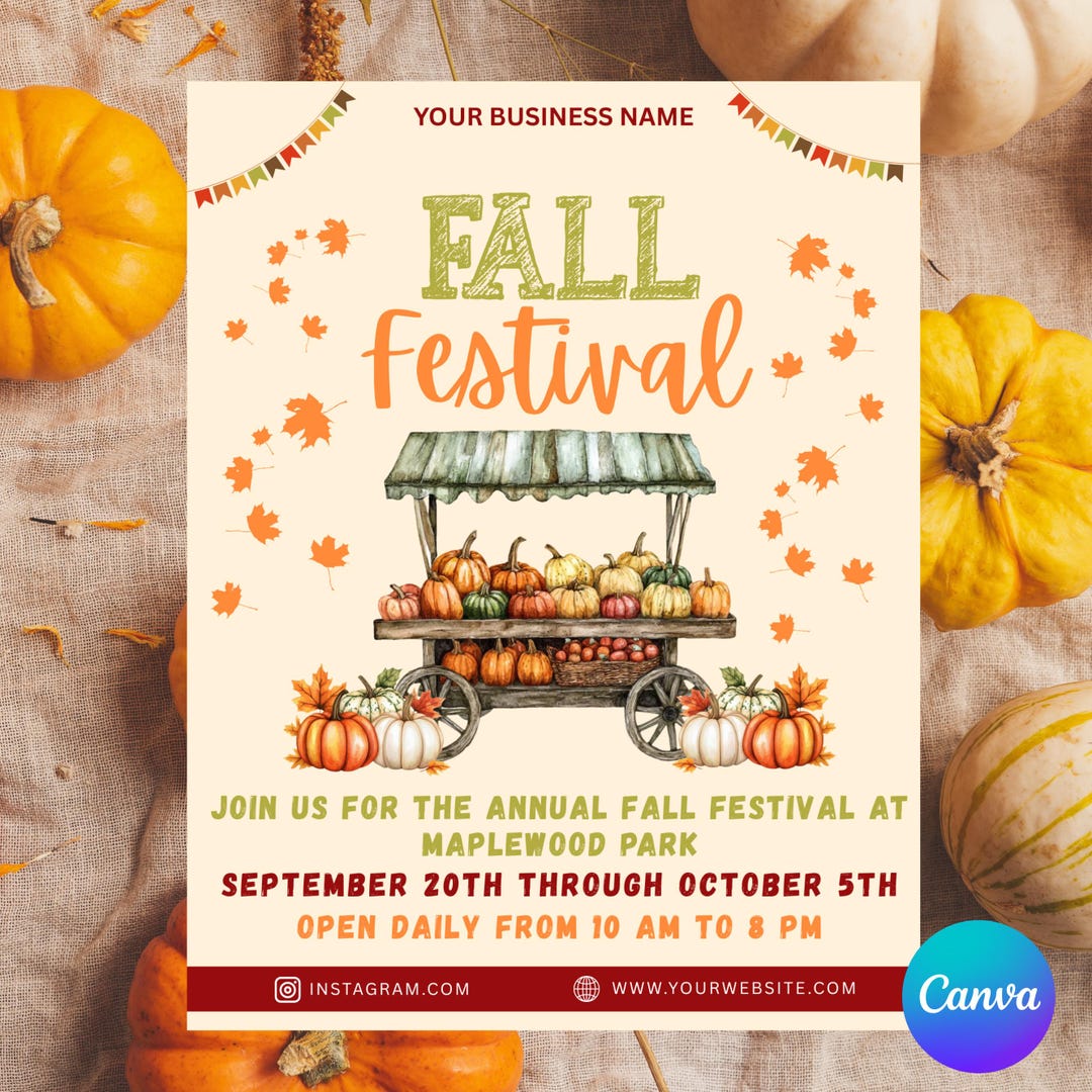 Fall Festival Flyer Template: Editable Harvest Party Invitation (canva ...