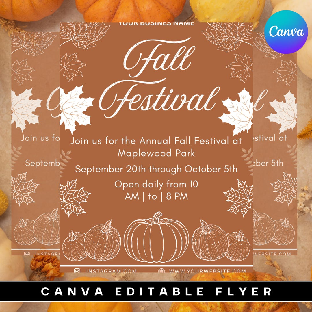 Fall Festival Flyer: Editable Harvest Party Invitation (canva Template ...