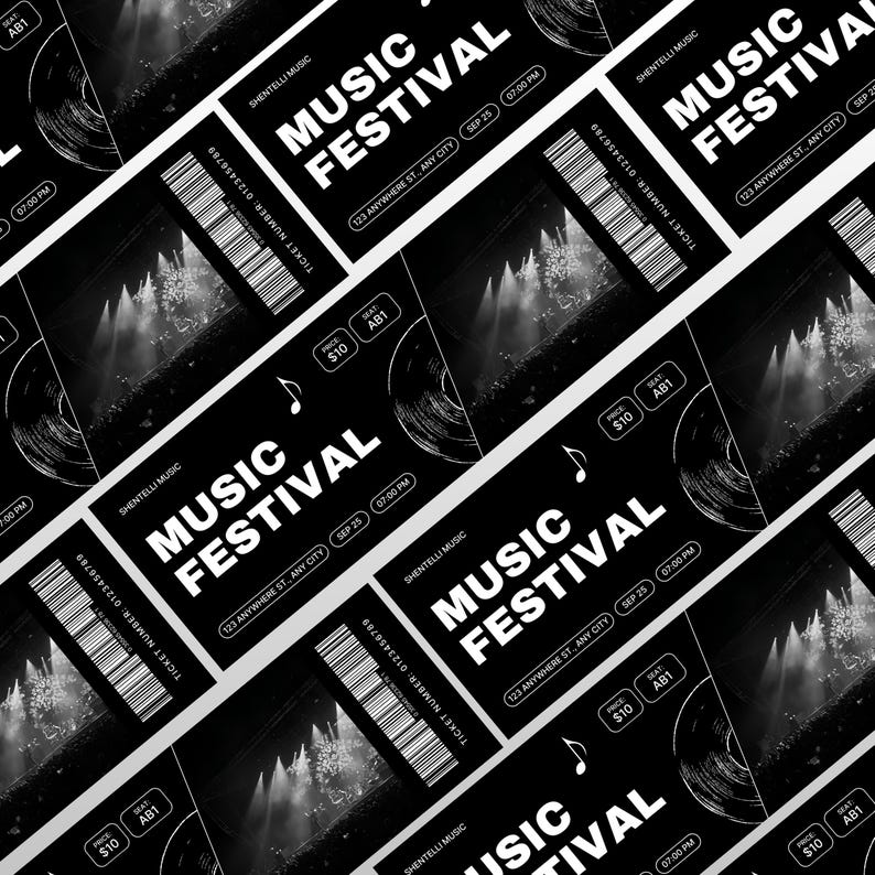 Editable Music Festival Ticket Template: Concert, Rave, Event Pass ...