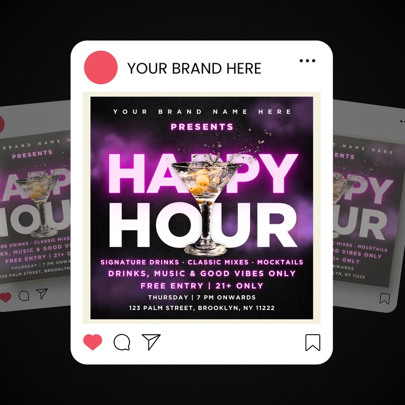 Happy Hour Flyer Template, Bar Promotions, Canva (digital Download) - Etsy