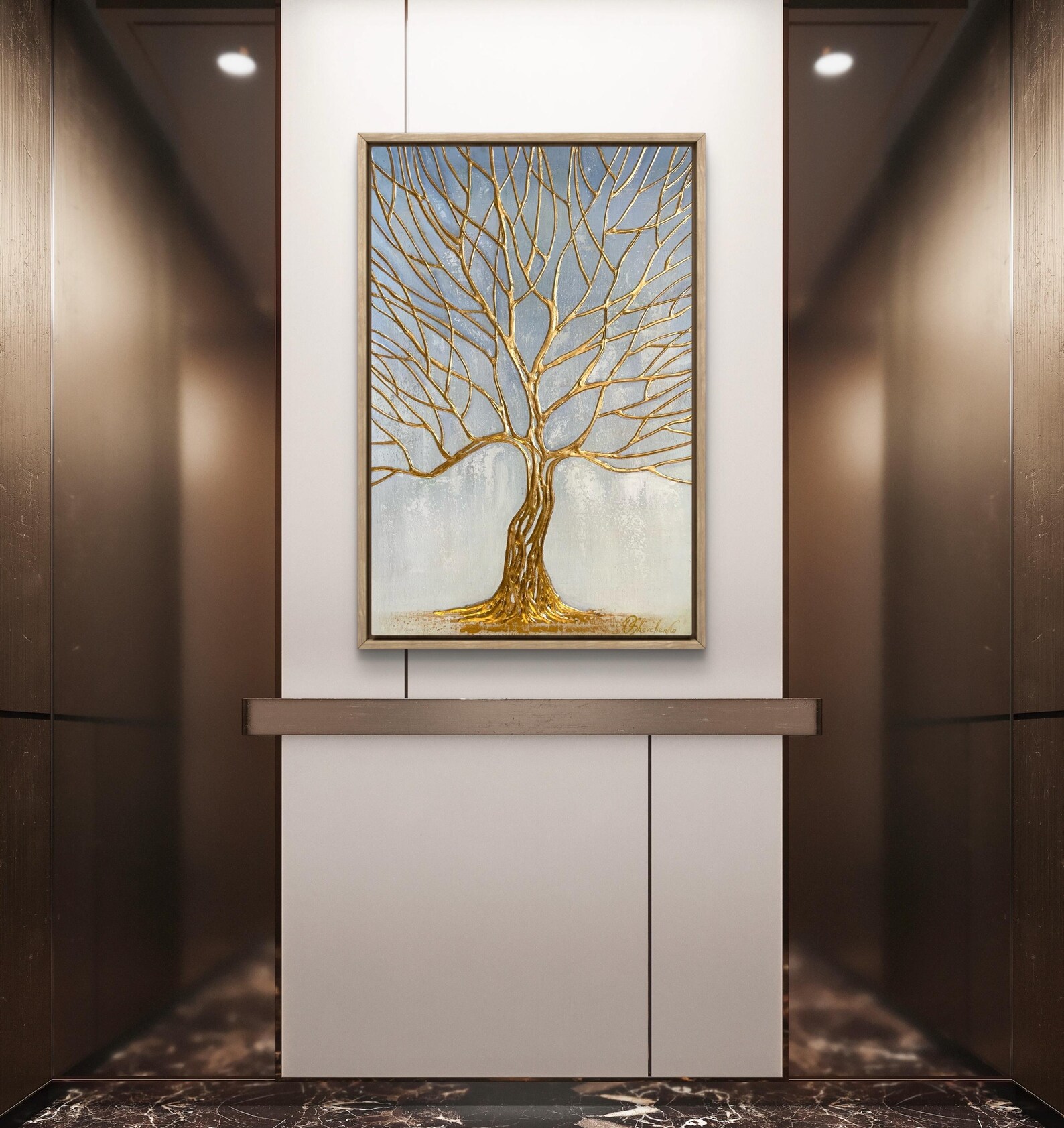 Gold Tree Textured Painting, Original Handmade 3D Artwork, Modern Wall ...