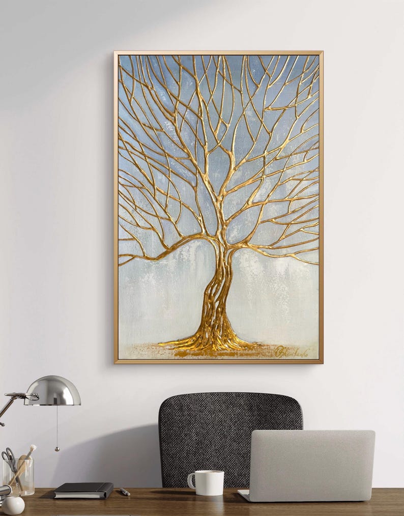 Gold Tree Textured Painting, Original Handmade 3D Artwork, Modern Wall ...