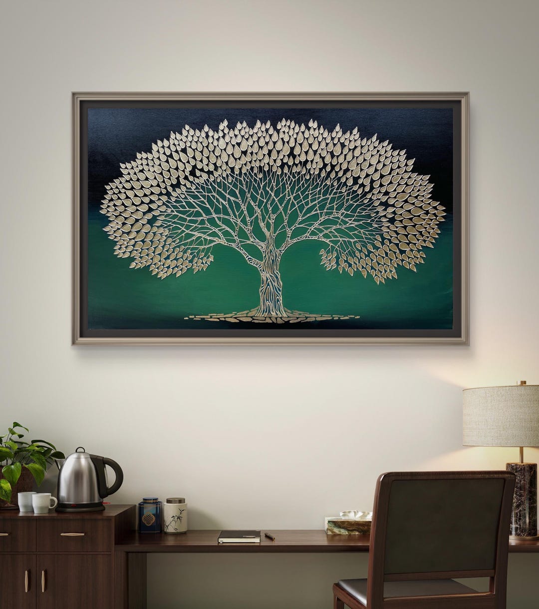 Golden Textured Tree Painting, Original Modern Luxury Art on Canvas, 3D ...