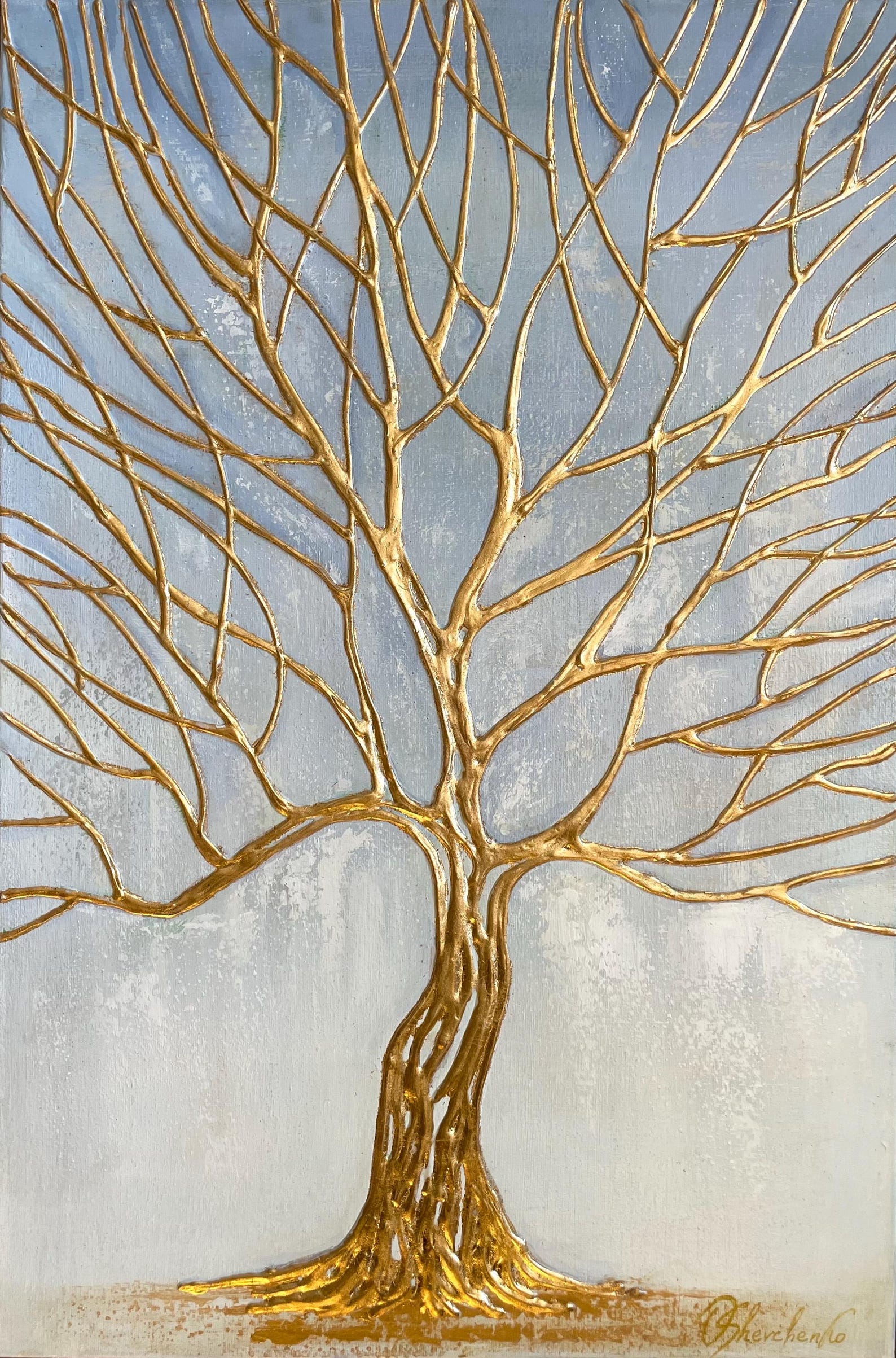 Gold Tree Textured Painting, Original Handmade 3D Artwork, Modern Wall ...