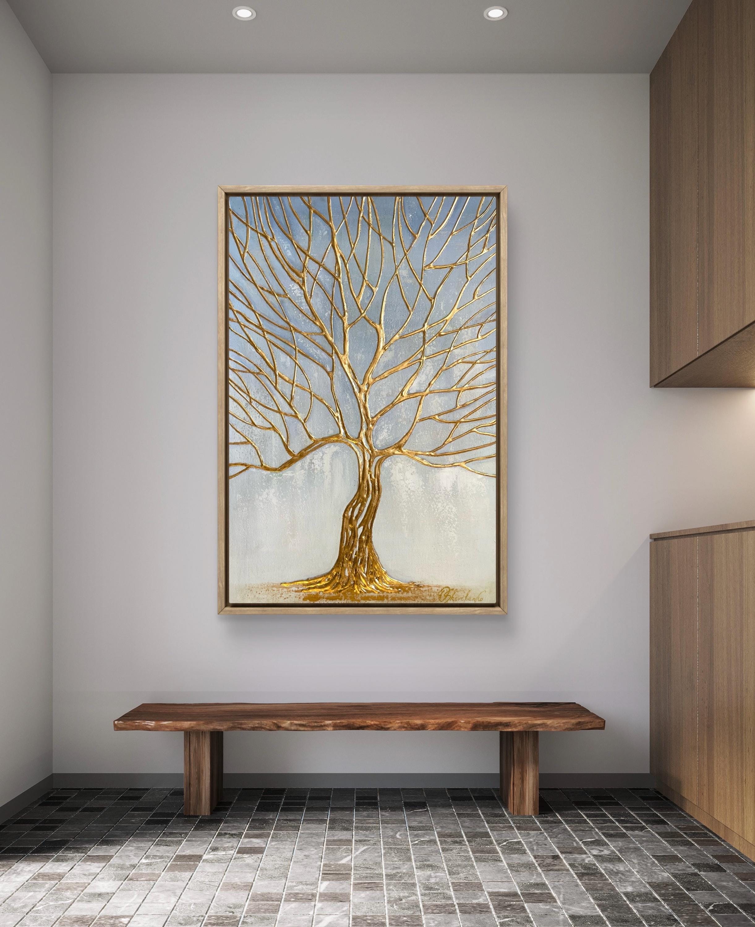 Gold Tree Textured Painting, Original Handmade 3D Artwork, Modern Wall ...